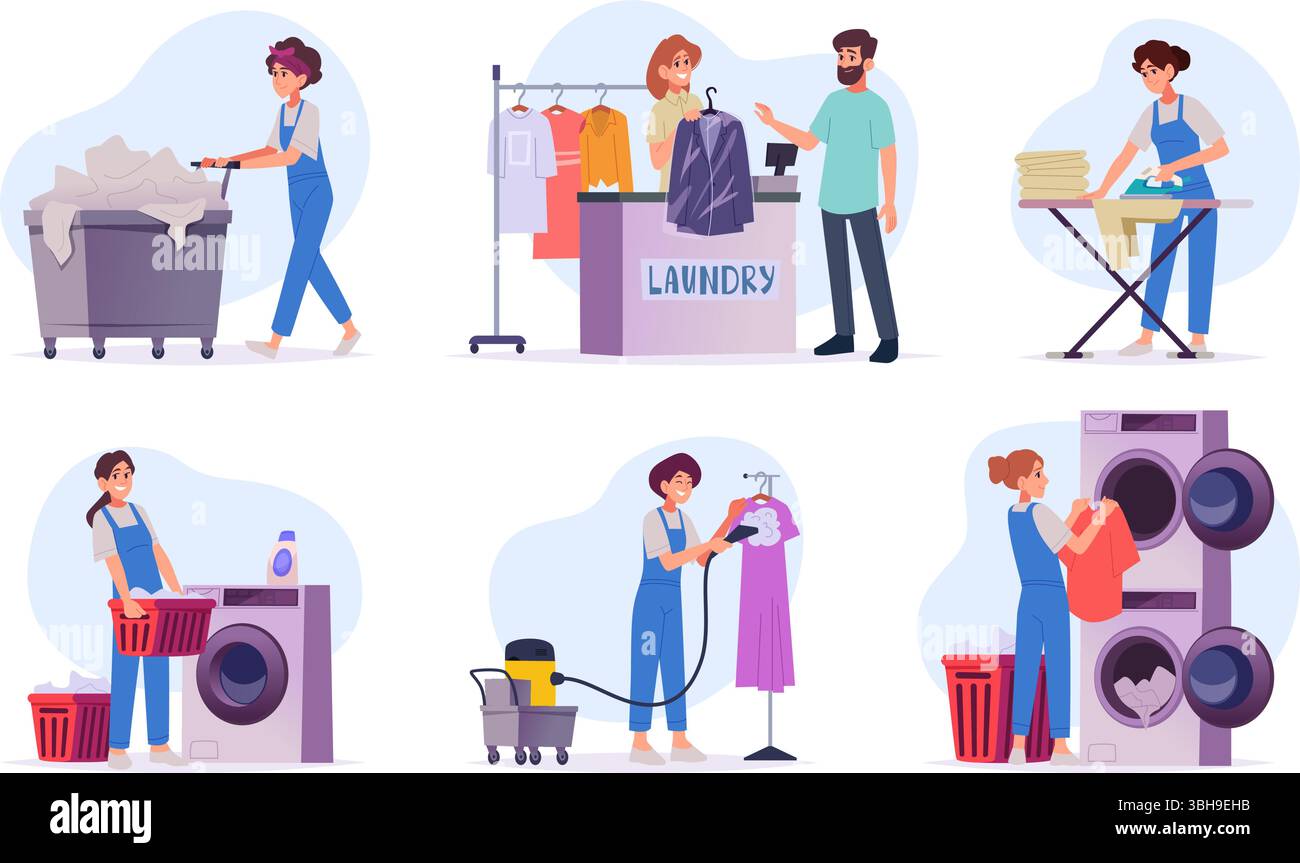 Man washing clothes launderette Cut Out Stock Images & Pictures - Alamy