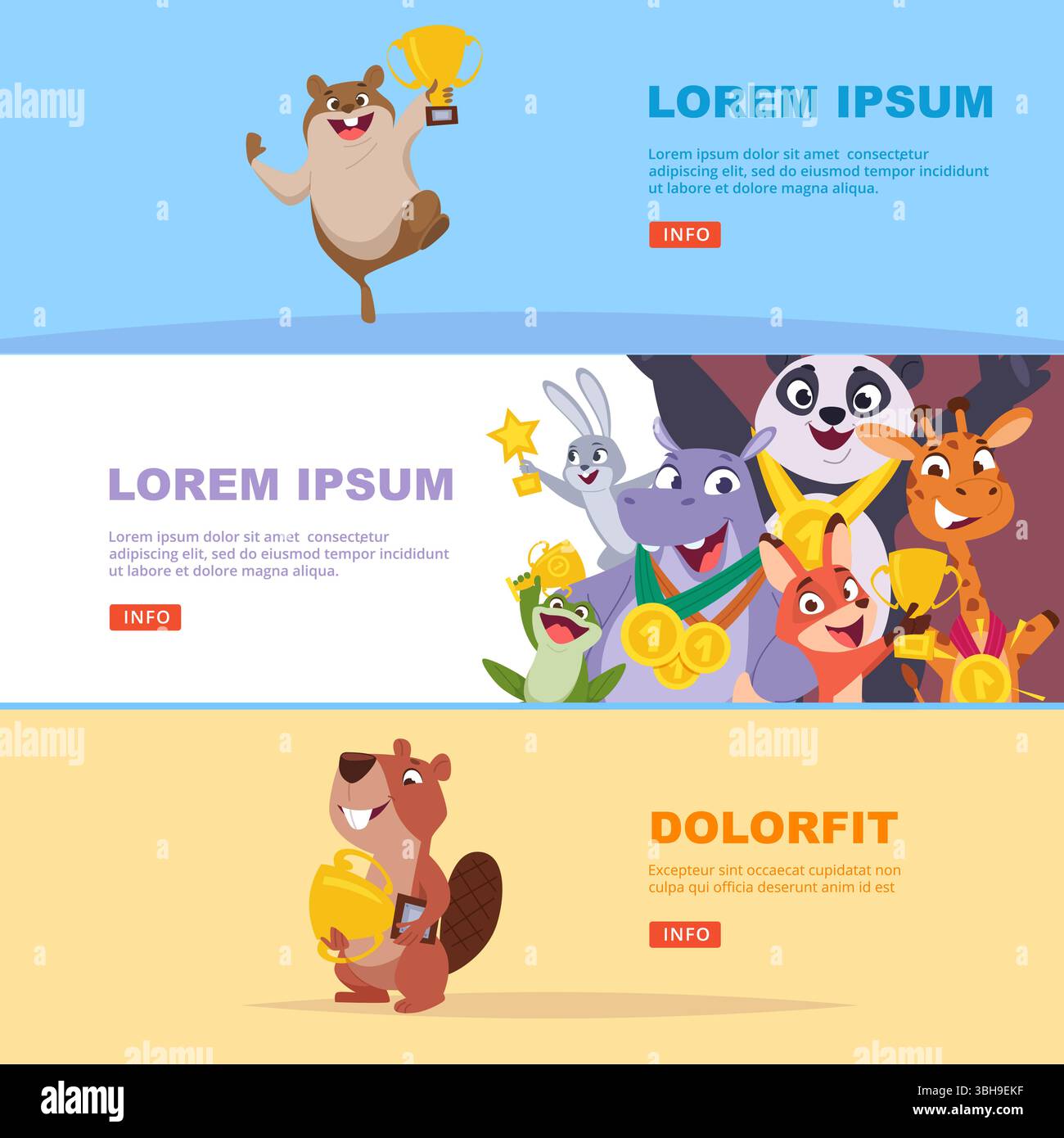 Animals winners. happy cartoon animals holding different competition ...
