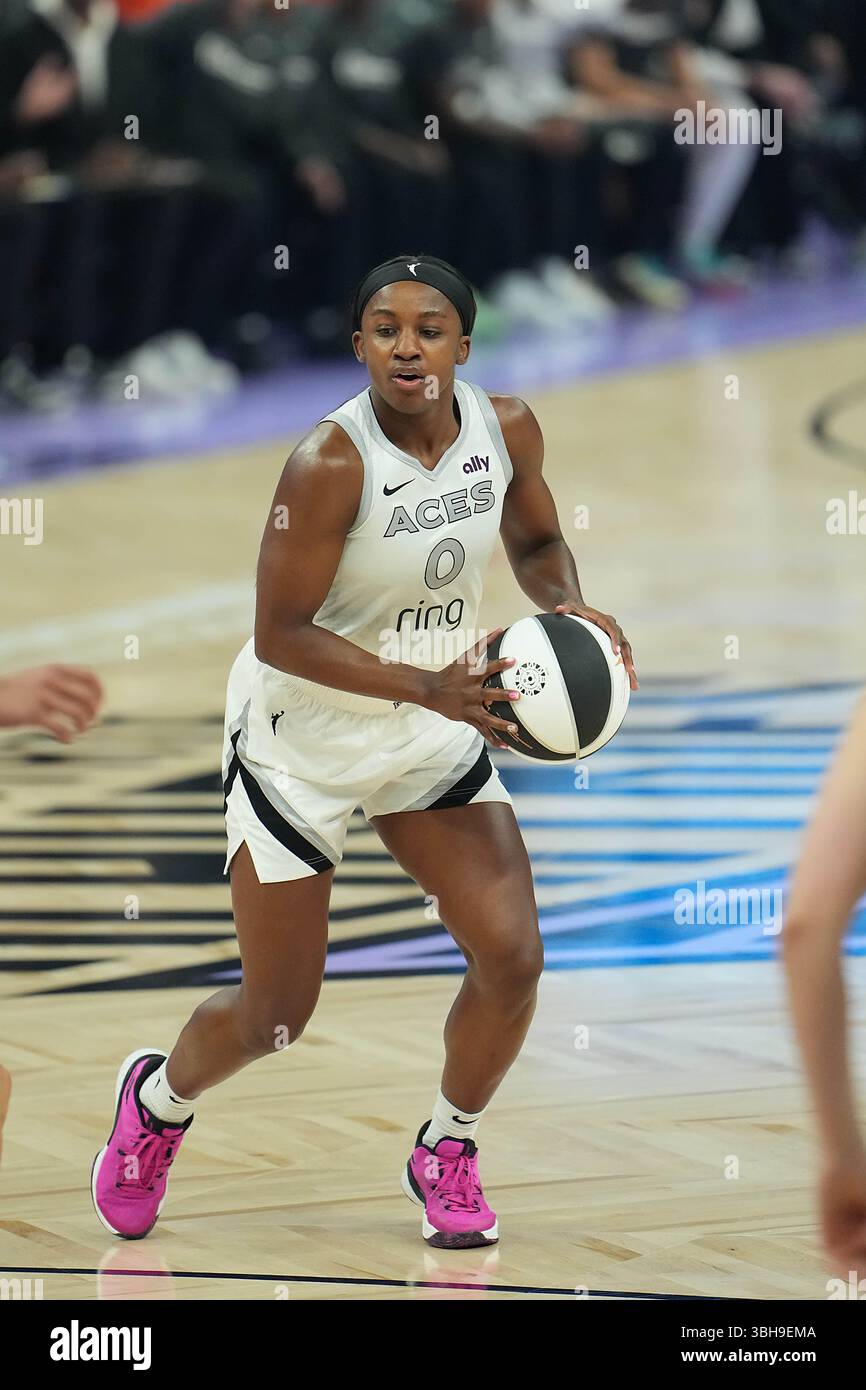 Las Vegas Aces guard Jackie Young (0) prepares to shoot during the ...