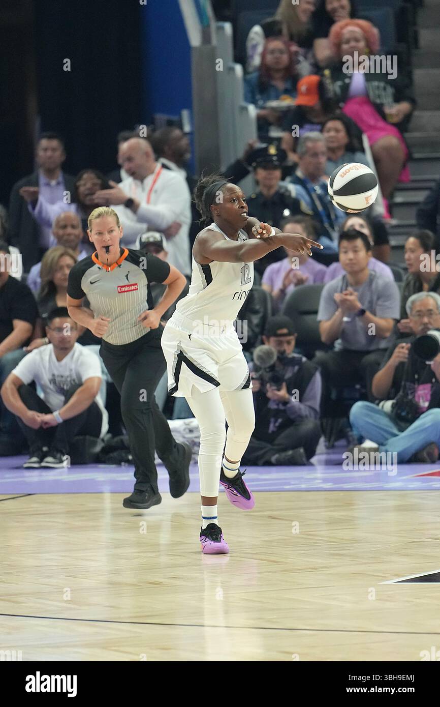 Las Vegas Aces guard Chelsea Gray (12) passes the ball during the first ...