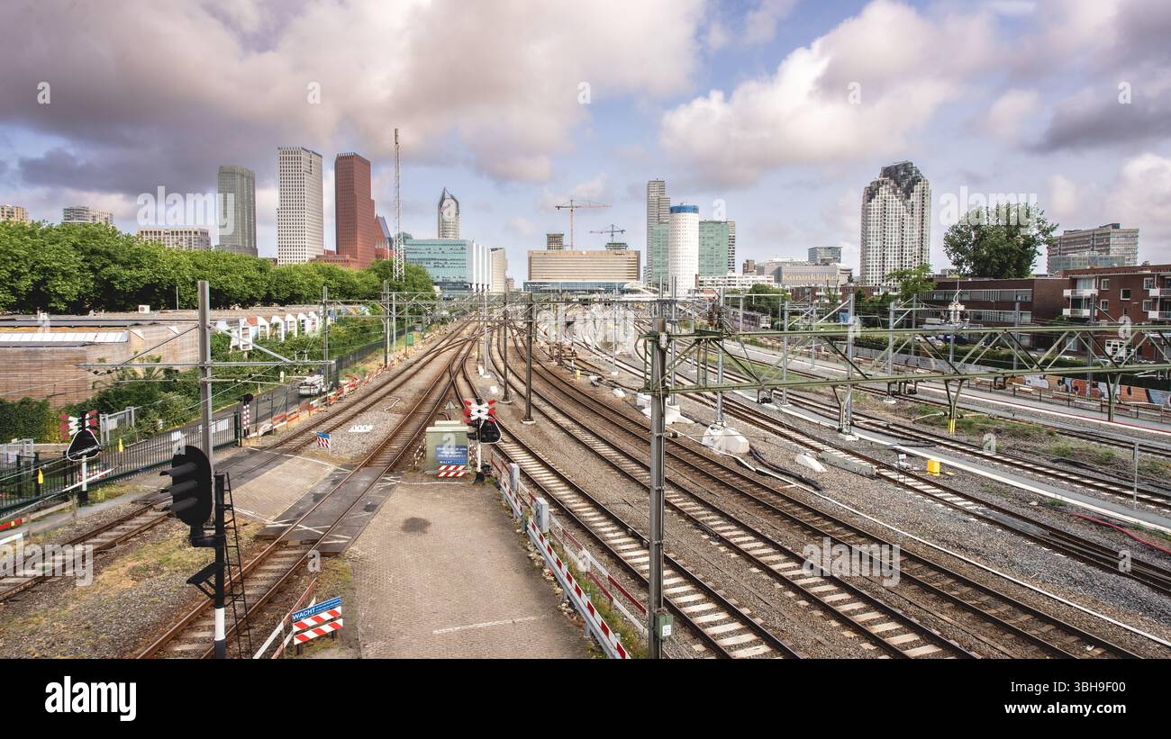 The hague Central station, with the skyline of The Hague, Netherlands ...