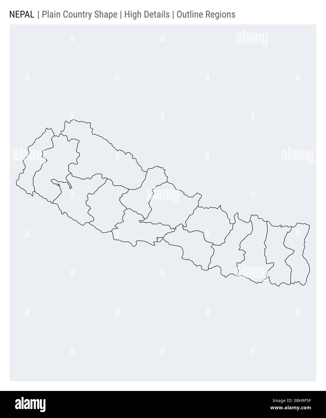 Nepal plain country map. High details. Outline regions style. Shape of ...