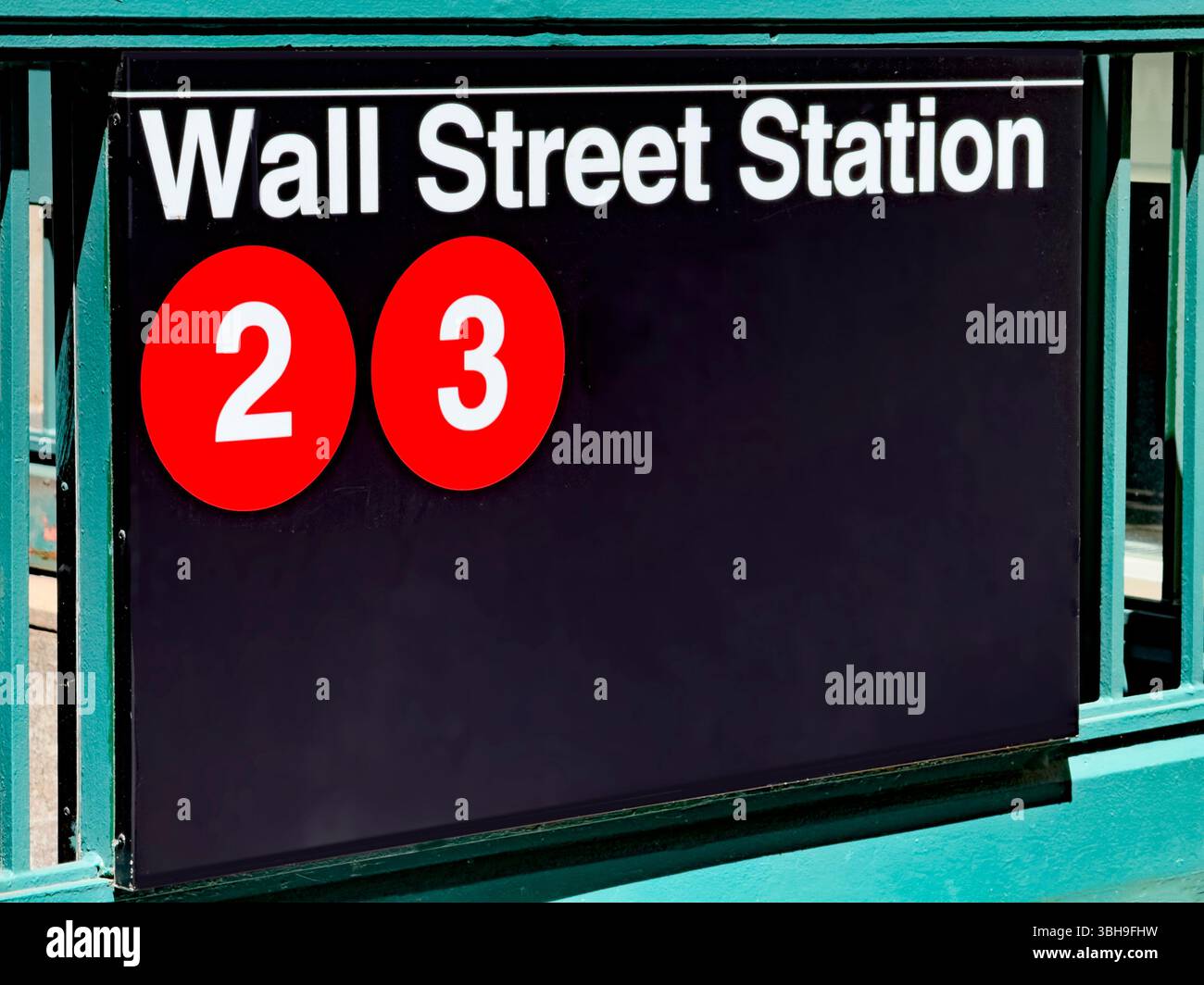 Wall Street Station subway sign and entrance, Financial District, New ...