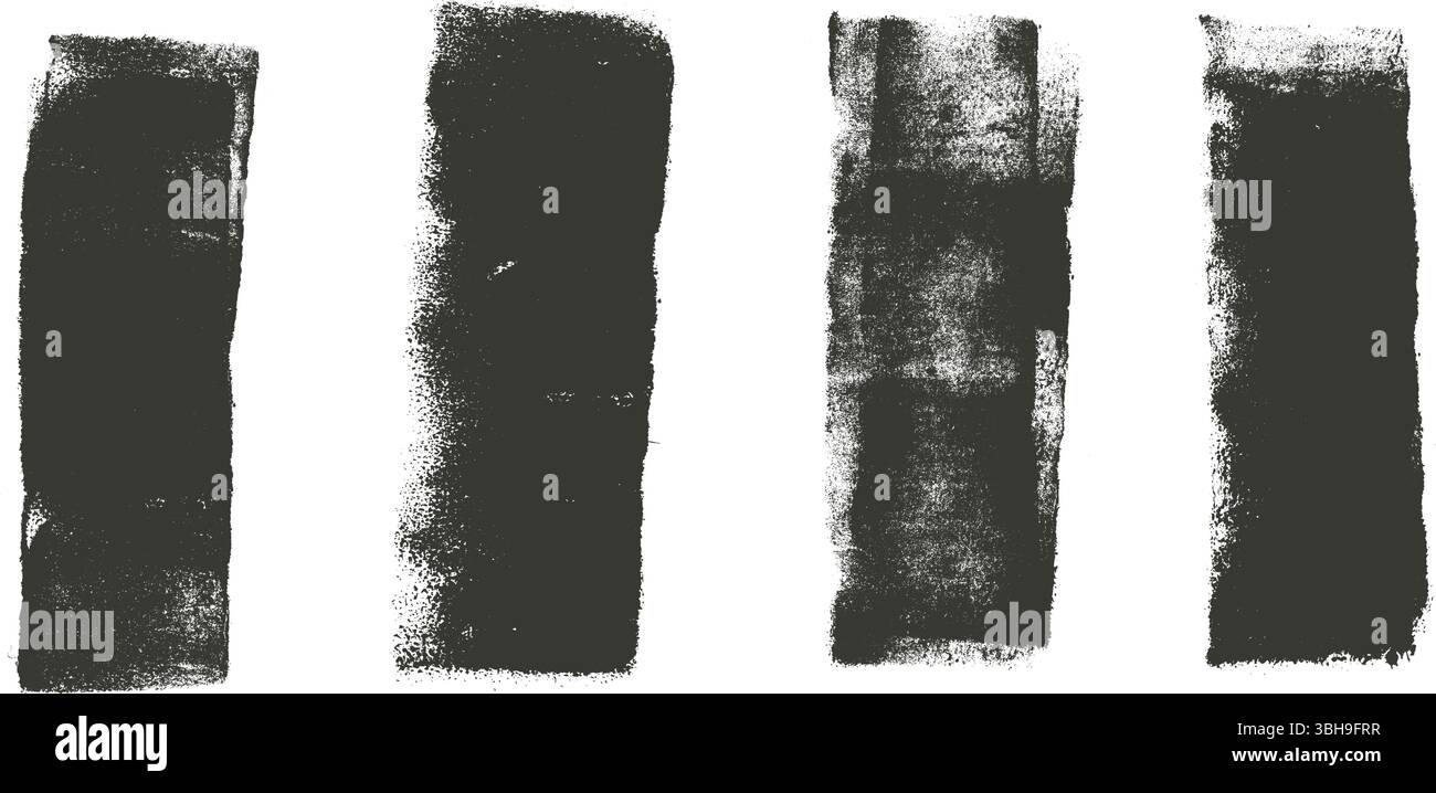 Straight thick grunge underlines. Linocut rolled brush stroke set ...