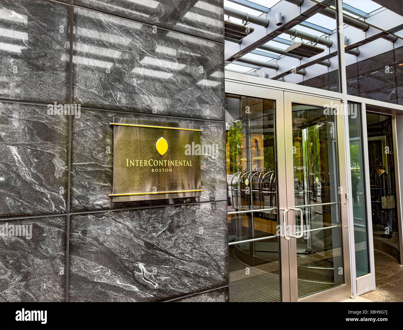 Intercontinental Hotel, exterior view of building entrance, Boston ...