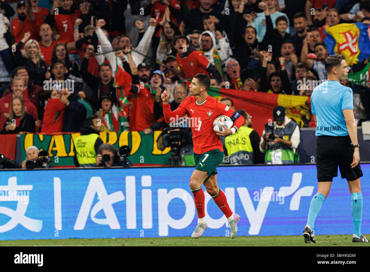 Munich, Germany. 8th June, 2025. Cristiano Ronaldo seen celebrating after scoring goal during ...