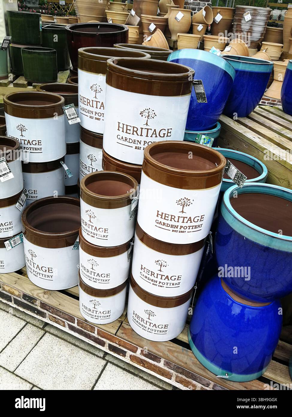 Assorted Garden Pots Displayed at a Garden Center. SnowHill, UK Stock ...