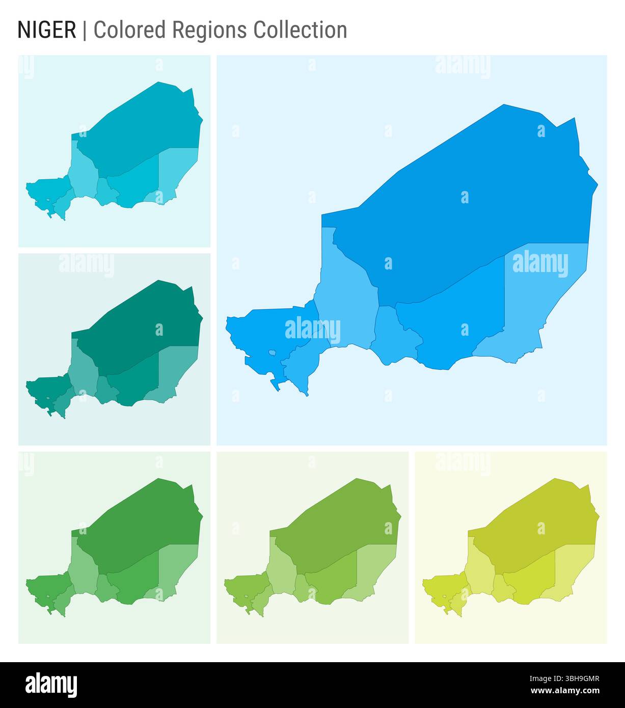 Niger map collection. Country shape with colored regions. Light Blue ...