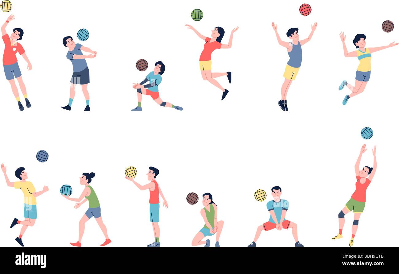 Volleyball players. Professional athletes in uniform in active poses ...