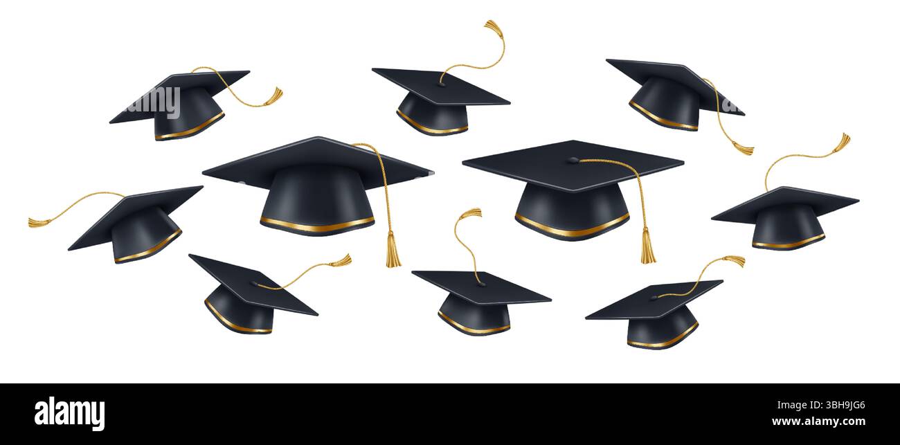 Vector Illustration of Graduation Caps Flying in the Air Representing ...
