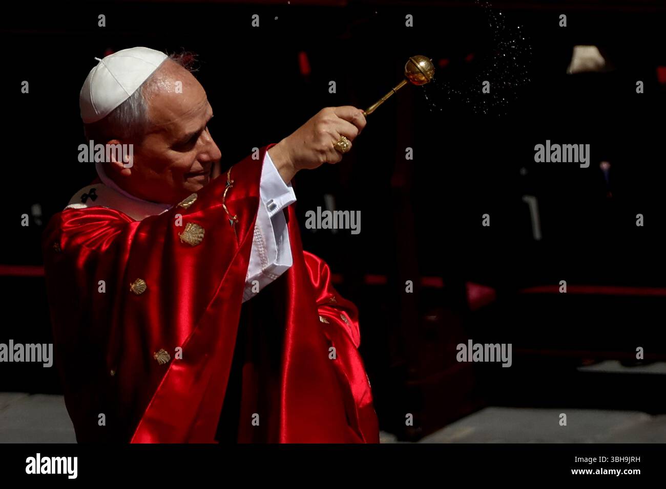Vatican City, Italy June 8, 2025: Pope Leo XIV blesses with holy water ...