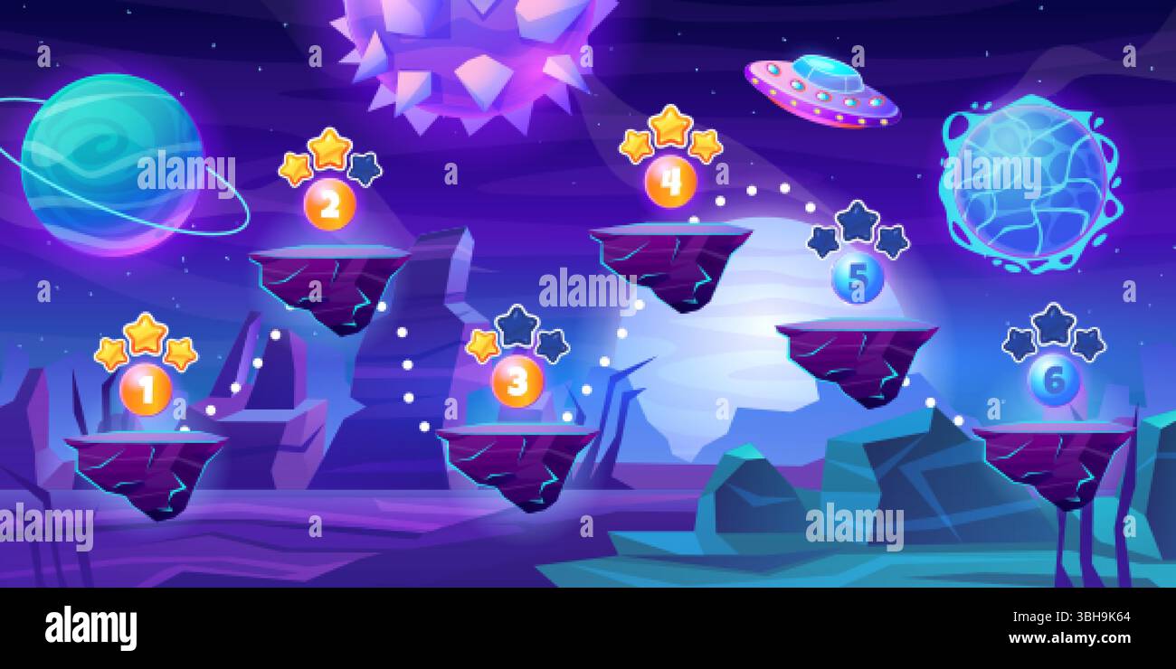 Space game level. Alien planet mobile fantasy online game map ...