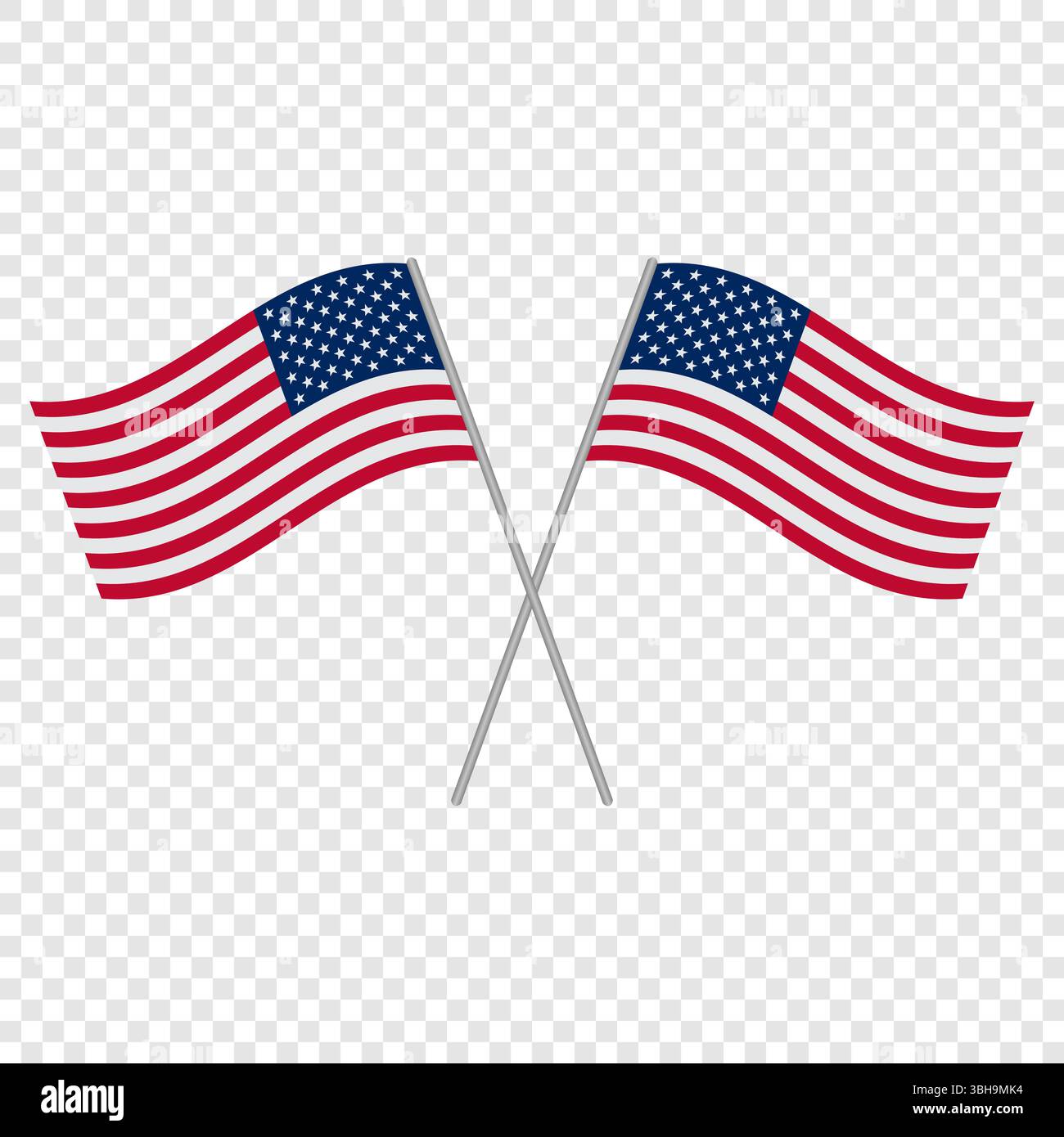 USA flags crossed. American flags on transparent background Stock ...