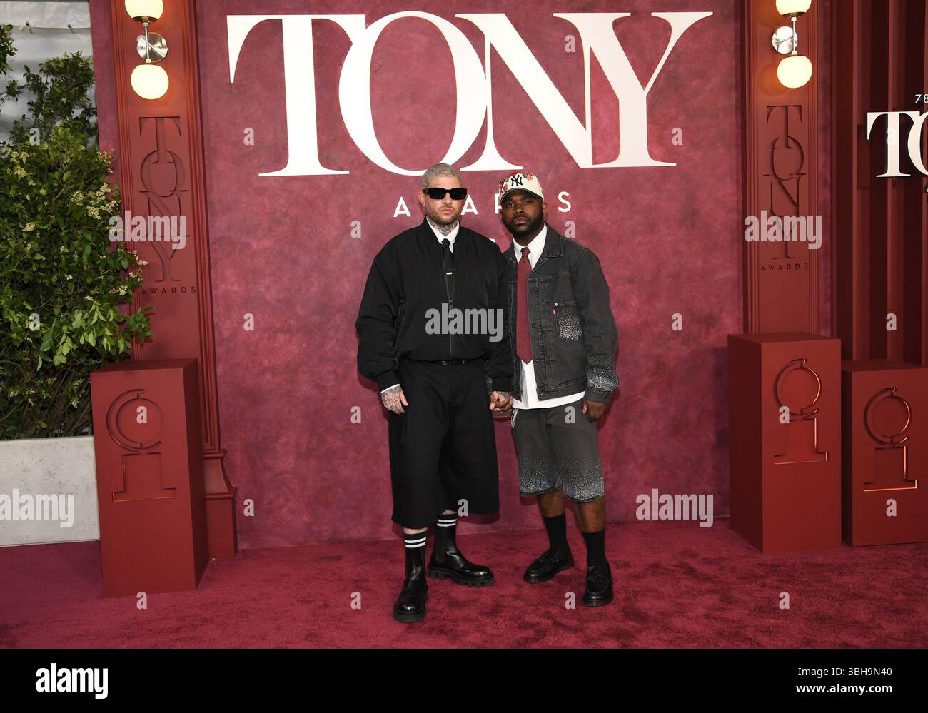 Jamie Lloyd, left, and Brandon LaVar arrive at the 78th Tony Awards on ...