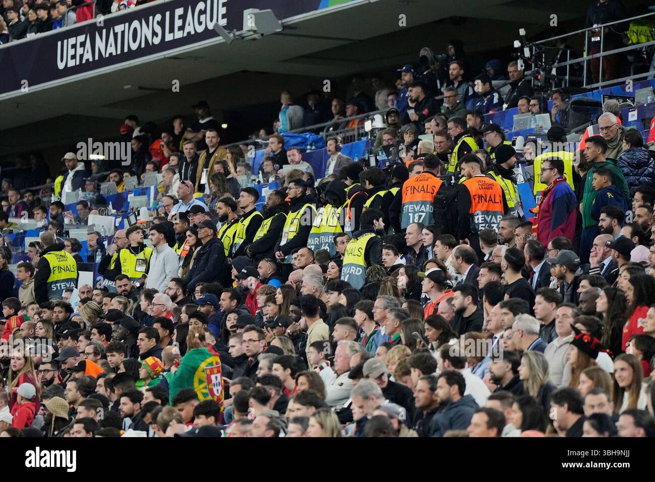 Match stewards form a line at the stands during the Nations League ...