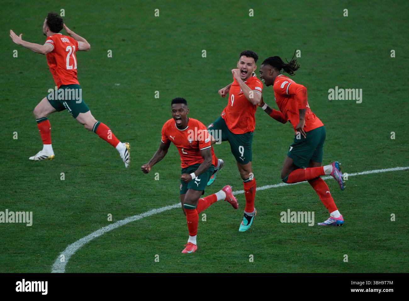 Portugal's players celebrate after winning the Nations League final ...