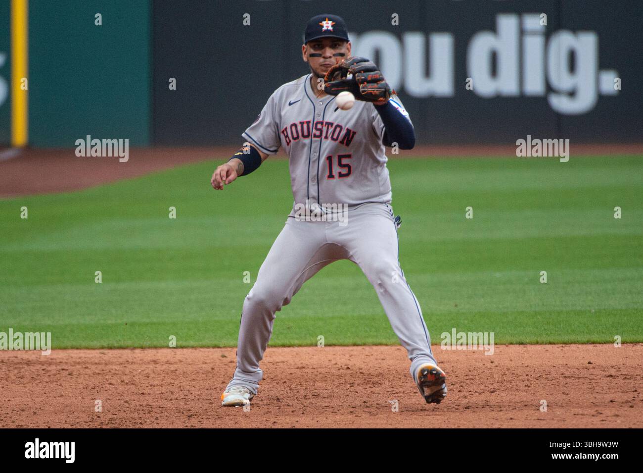 Houston Astros' Isaac Paredes prepares to catch the ball before ...