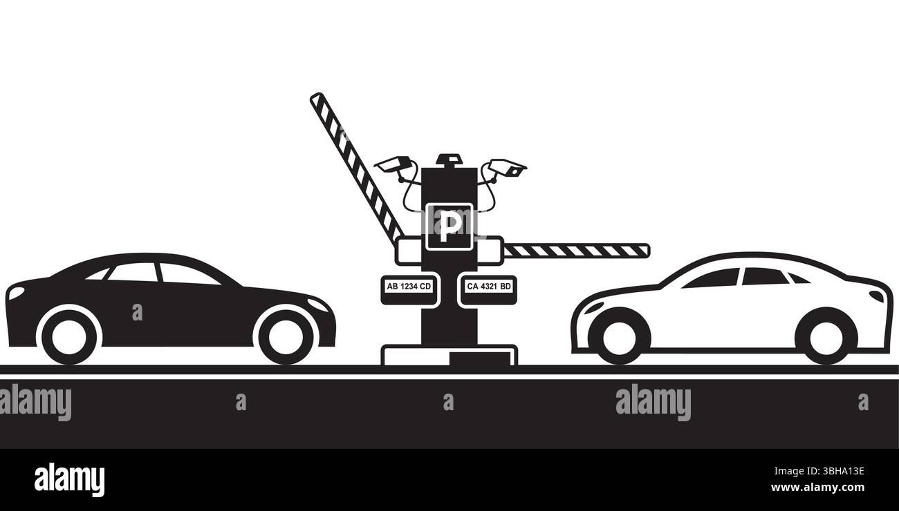 Barriers with camera at entrance and exit of car parking – vector ...