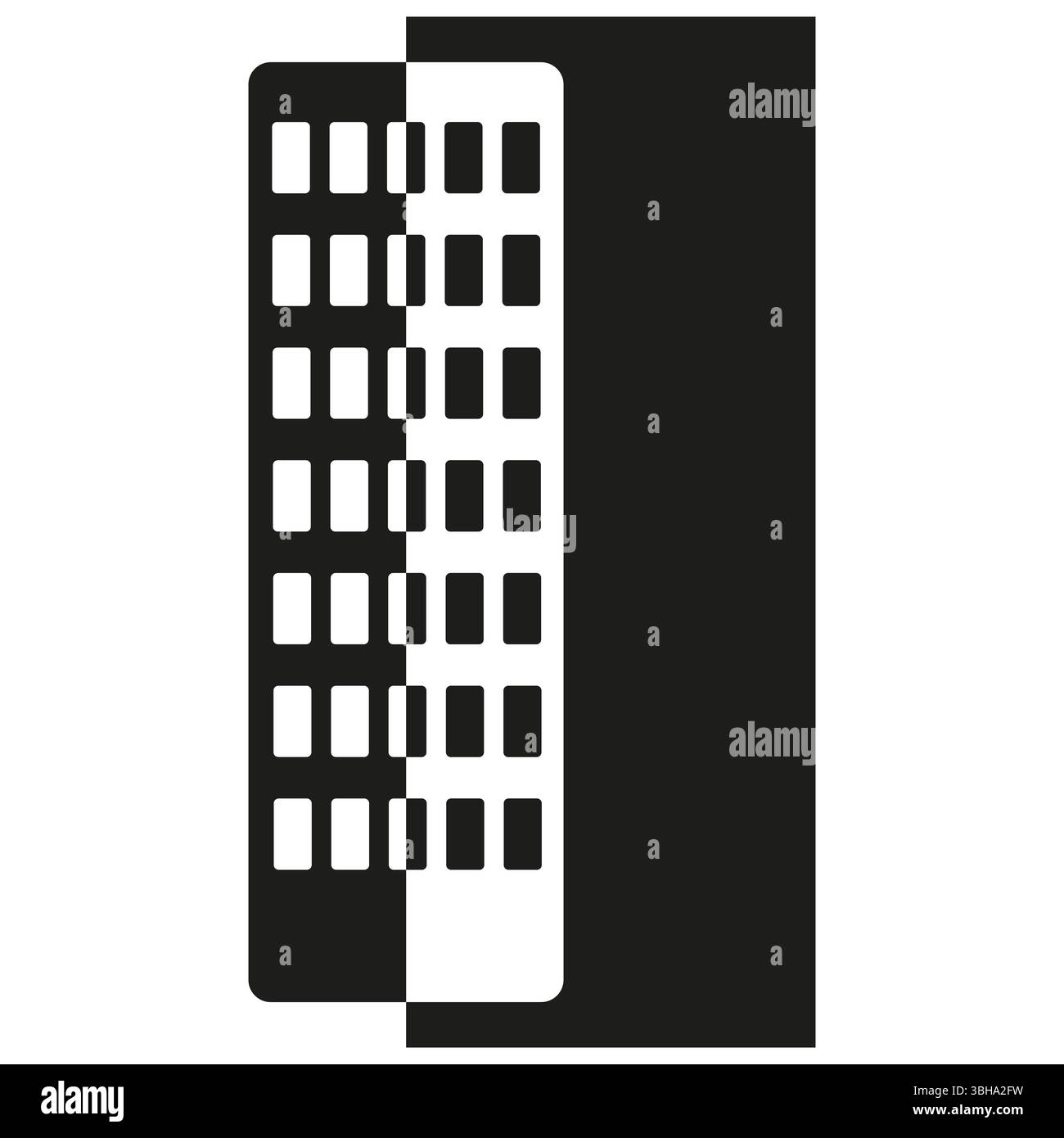 Split building icon. Half black structure. Vector vertical shape. High ...