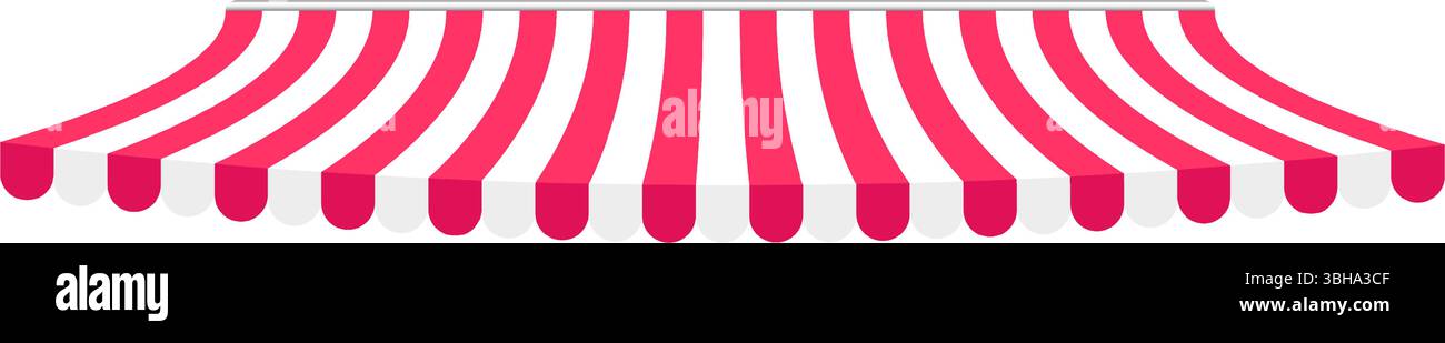Shop awning for shadow. Striped store canopy. Market tent with red and white stripes isolated on ...