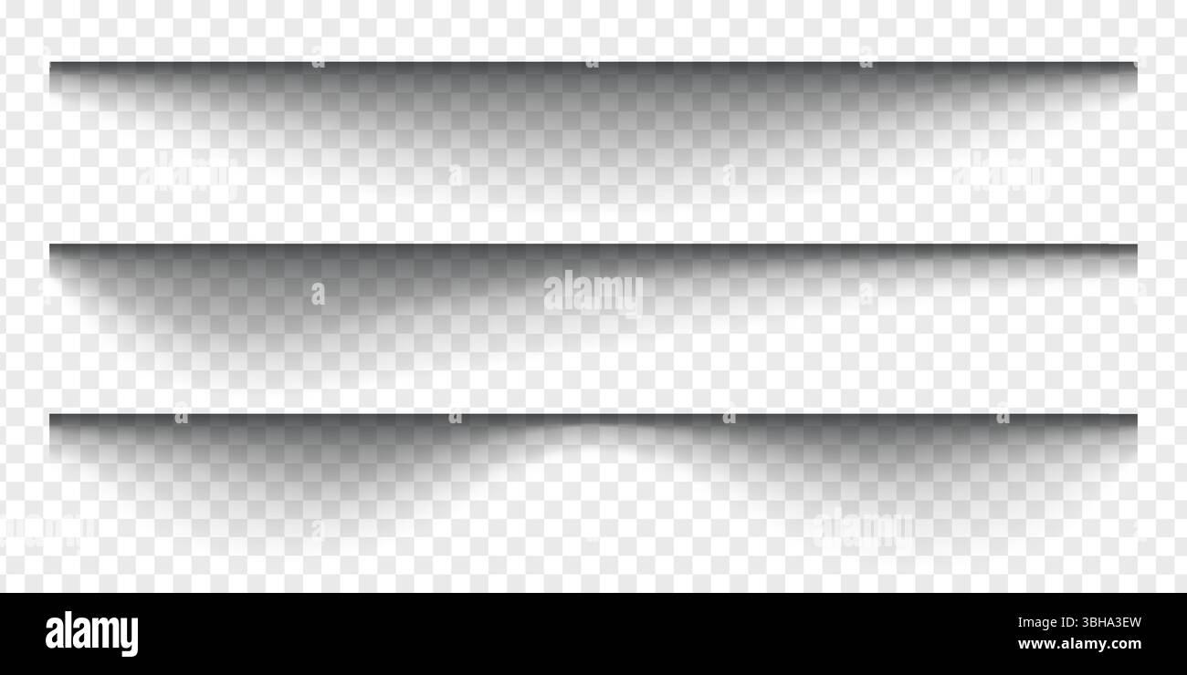 Set of paper shadows. Horizontal divider lines isolated on transparent ...