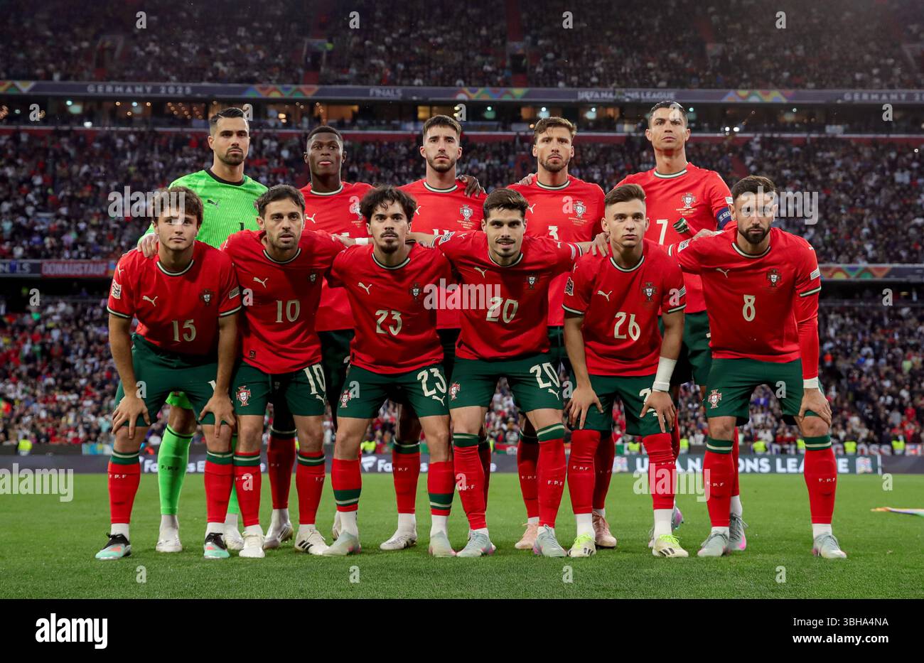 MUNICH, GERMANY - JUNE 08: Players of Team Portugal line up for a team ...