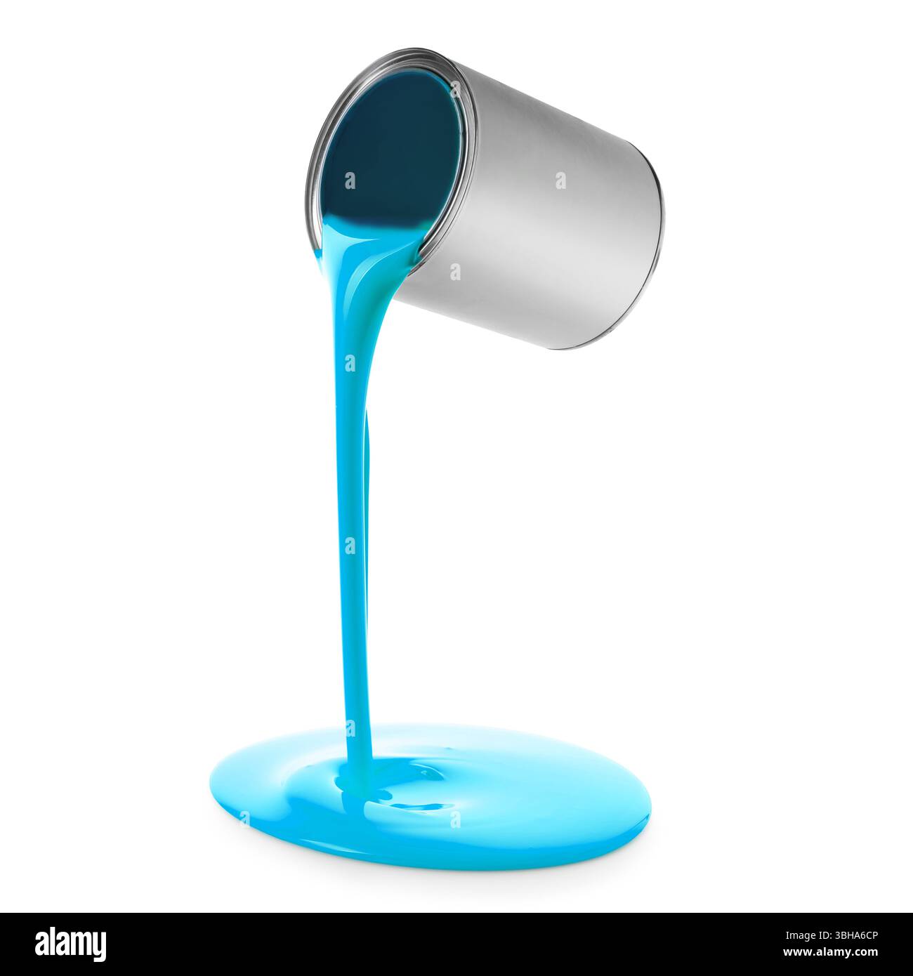 Light blue paint pouring out of can on white background Stock Photo - Alamy