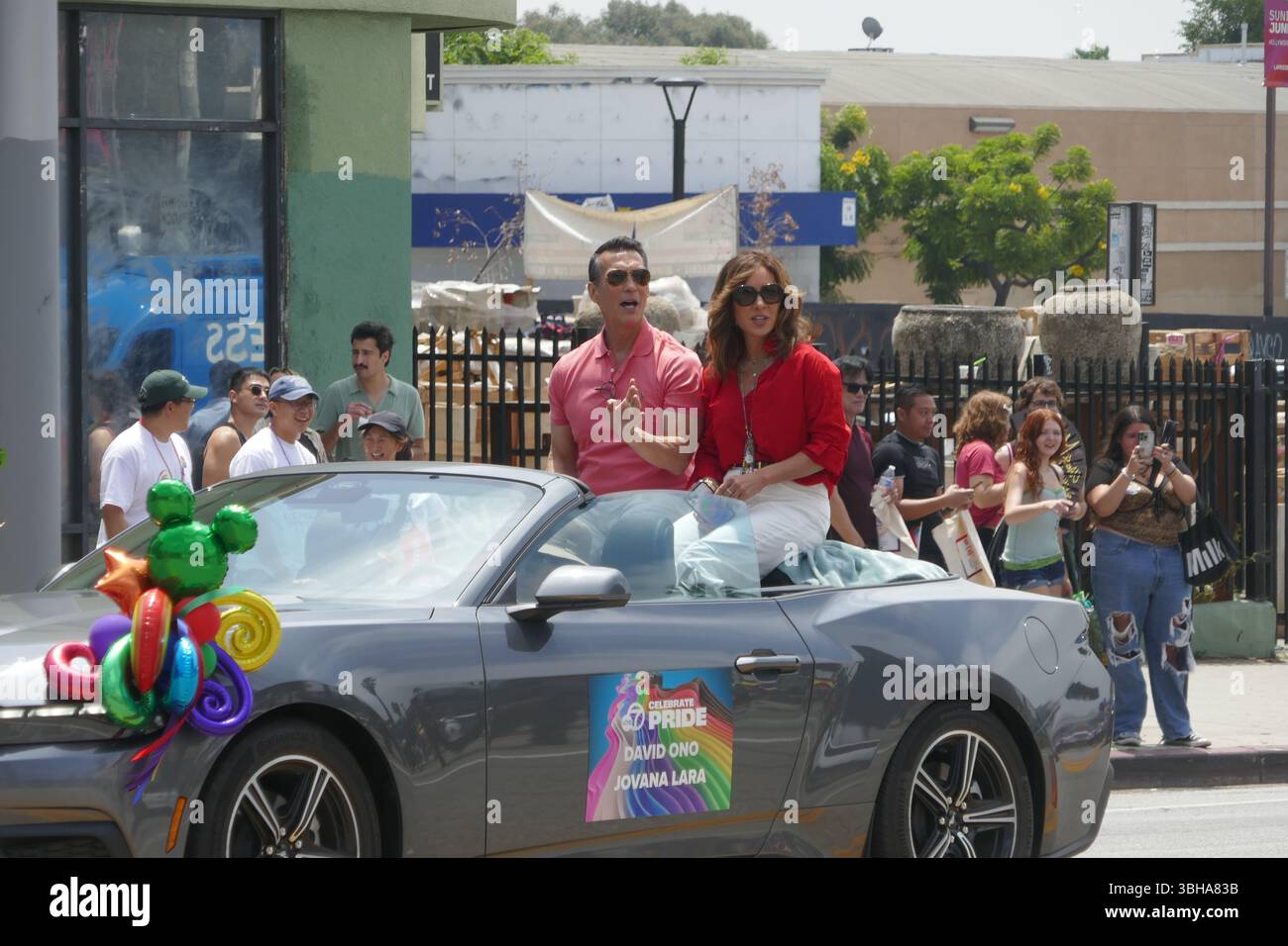 Los Angeles, California, USA 8th June 2025 News Anchors David Ono and Jovana Lara in LA Pride ...