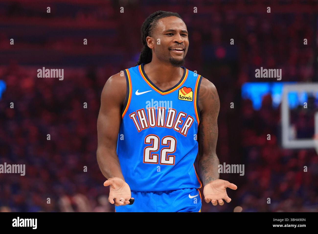 Oklahoma City Thunder guard Cason Wallace (22) responds to an offensive ...