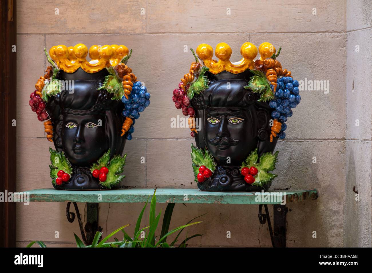 Sicilian folk art, traditional flower pots in form of man and woman ...