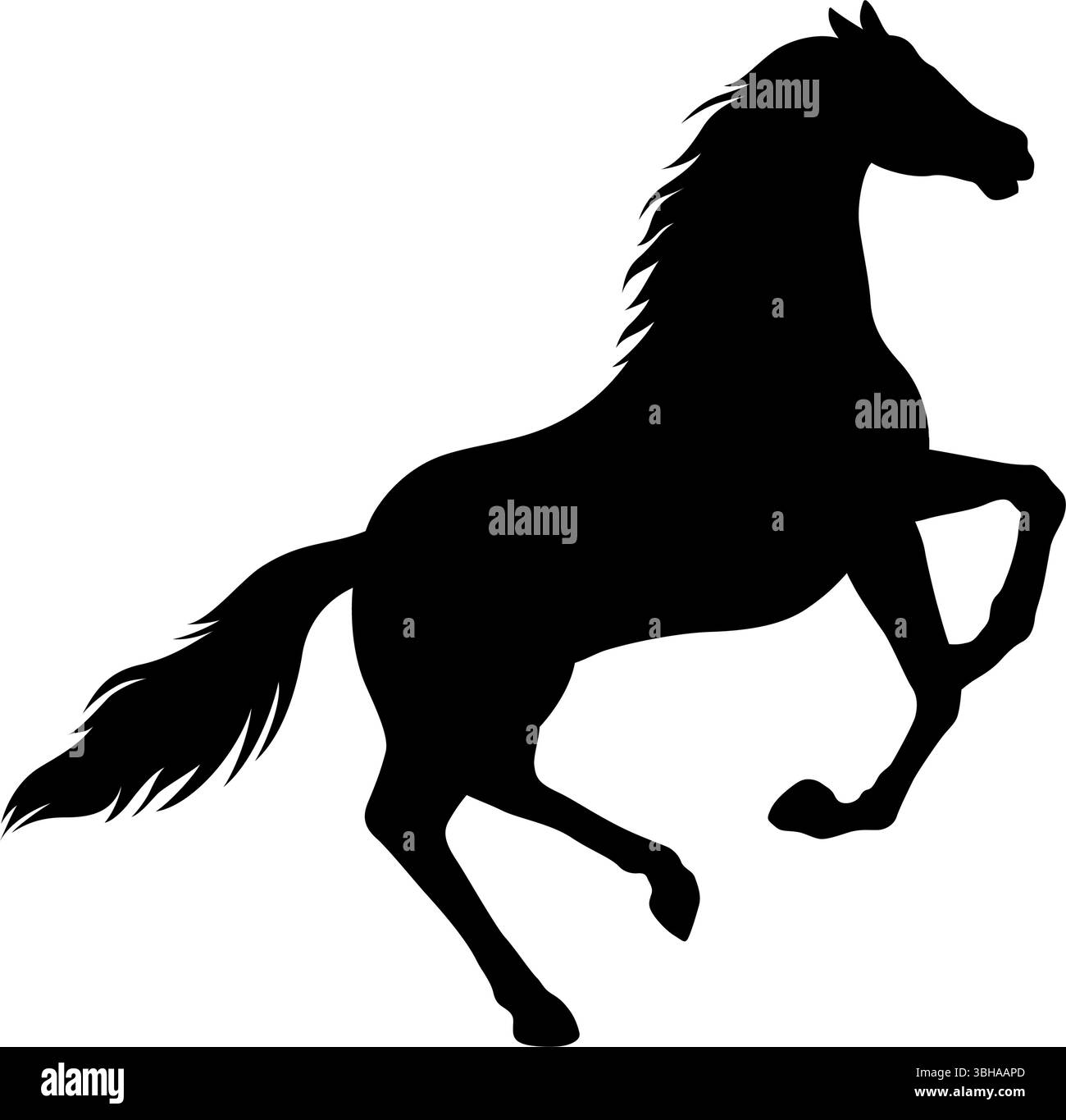 Vector Prancing Horse Monochrome Silhouette Illustration Isolated On A ...