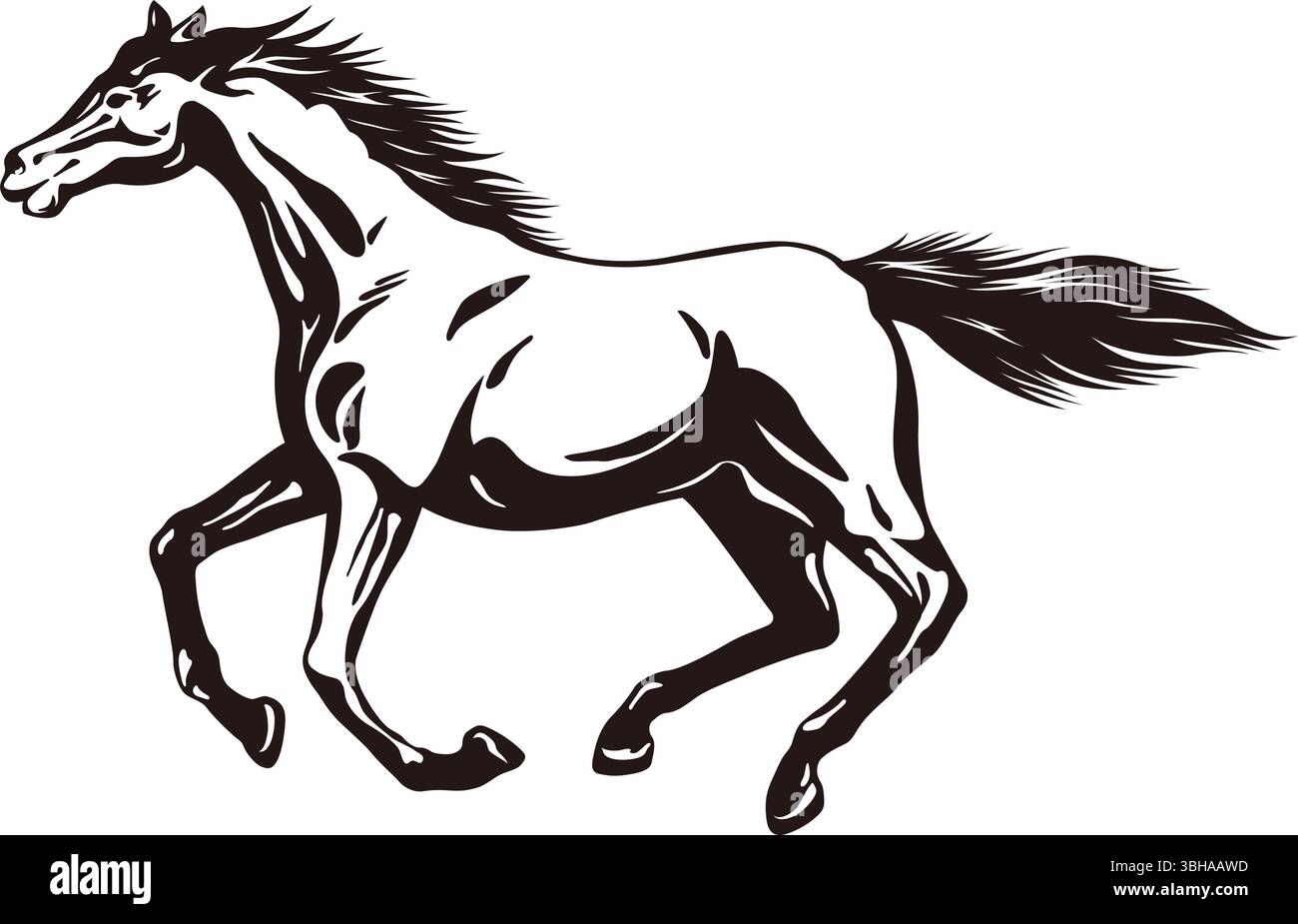 Vector Galloping Horse Monochrome Illustration Isolated On A White ...