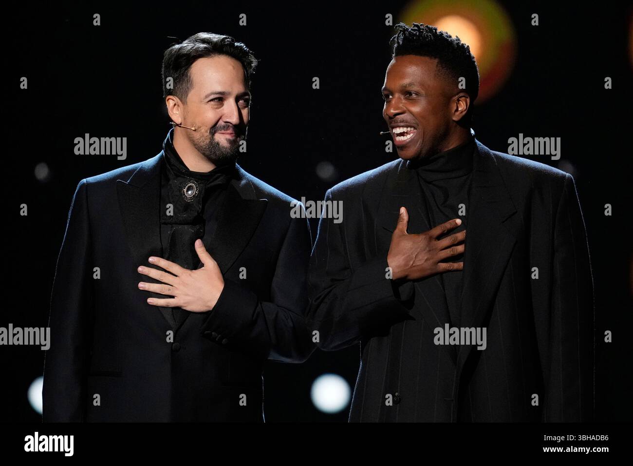 Lin-Manuel Miranda, left, and Leslie Odom Jr. perform a medley from ...