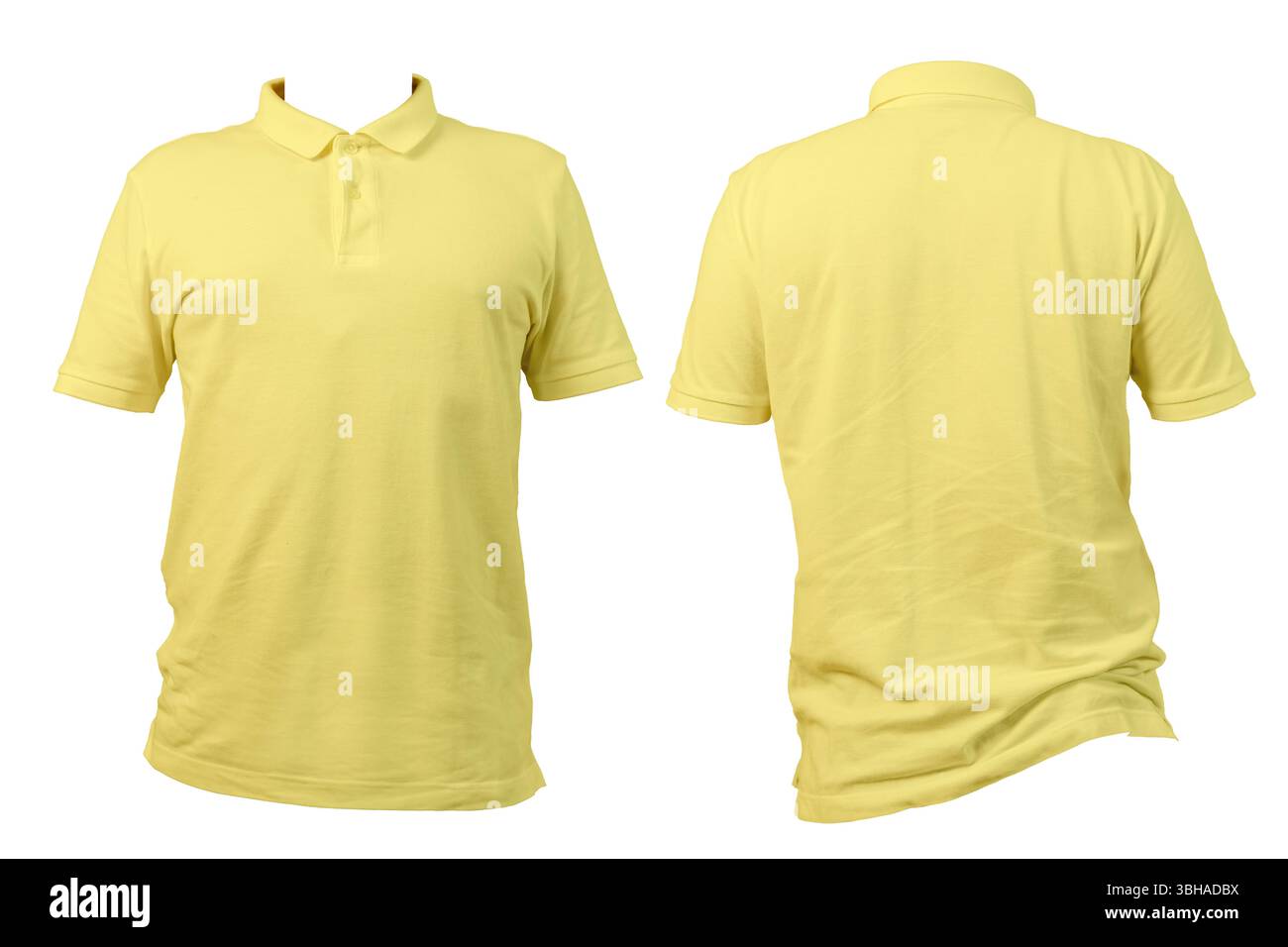 Yellow polo shirt shown from front and back views on white background ...