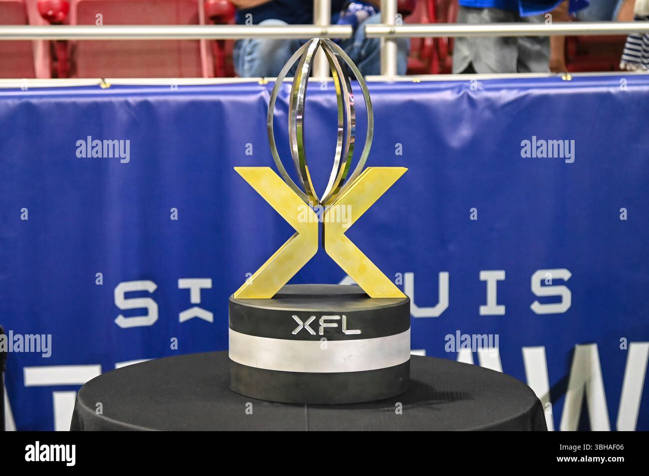 ST. LOUIS, MO - JUNE 08: The XFL Conference Championship Trophy sits on ...