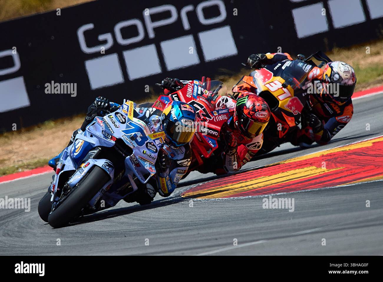 Madrid, Spain. 8th June, 2025. Motorcyclists compete in a race during ...