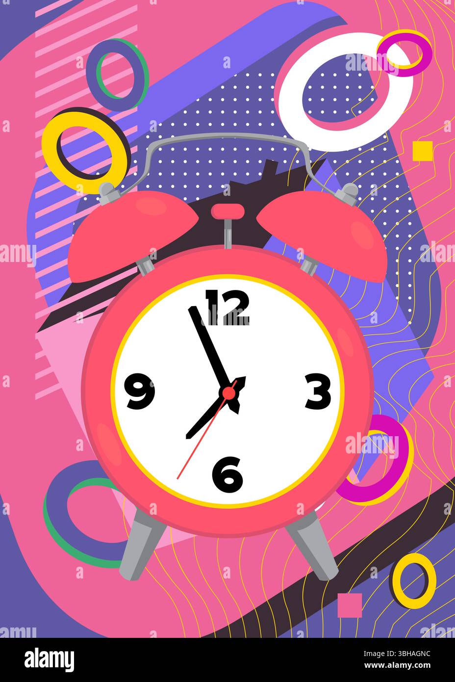 Alarm Clock geometrical graphic retro theme background. Minimal ...