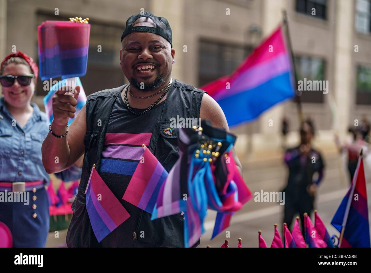 Milwaukee, Wisconsin, USA. 8th June, 2025. Volunteers with Bi Pride ...