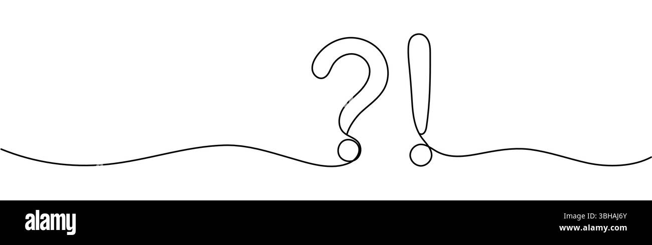 Exclamation and question marks icon line continuous drawing vector. One ...