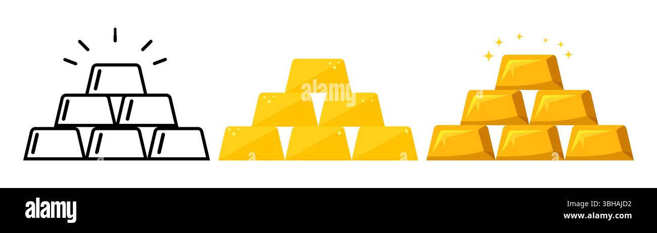 Gold bars icon. Bank bullion signs. Golden ingot symbol. Metal brick ...