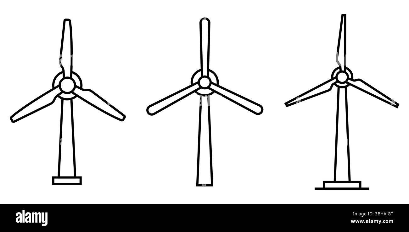 Wind turbine vector silhouettes. Windmill vector icons. Wind turbine ...