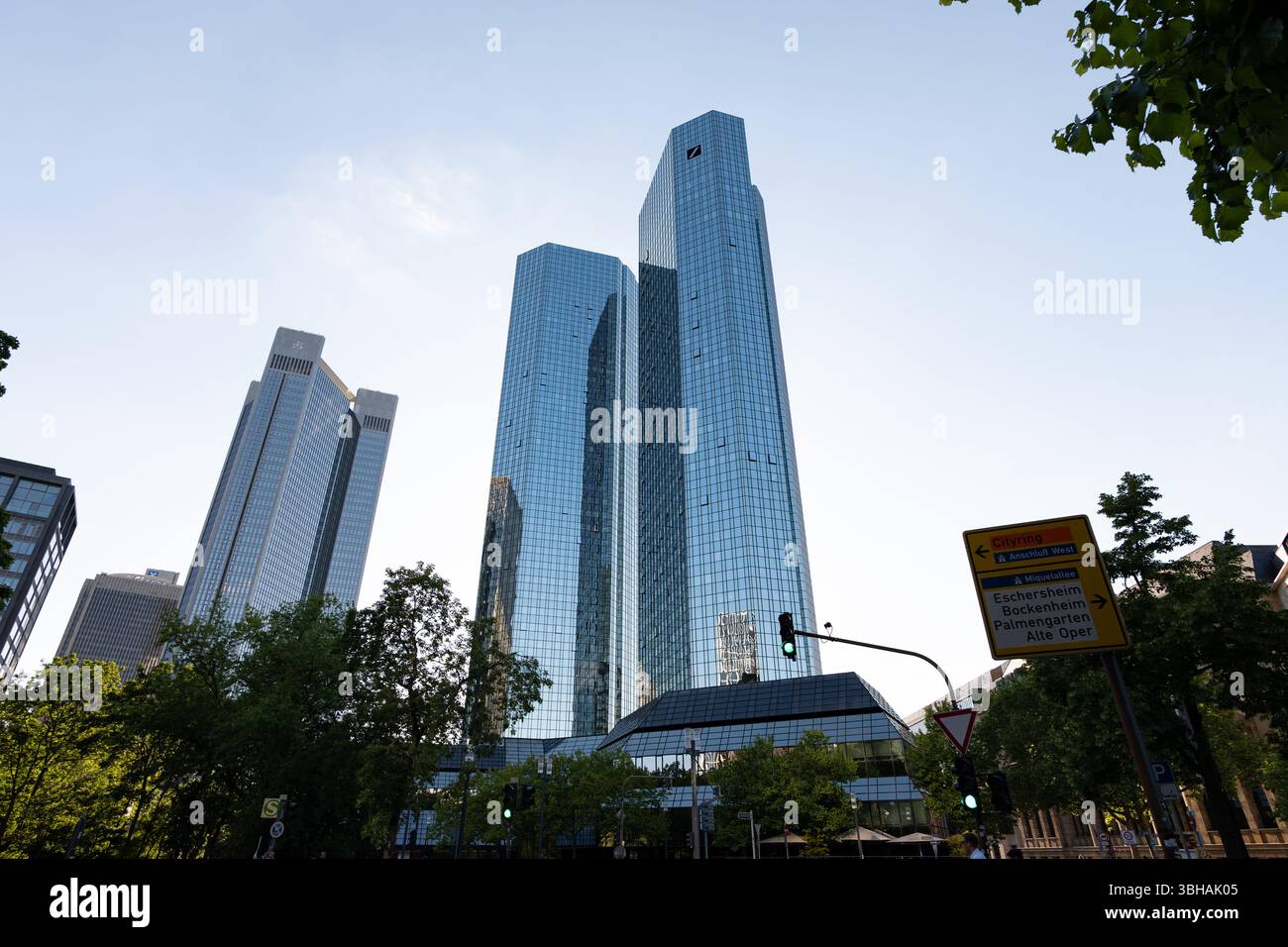 Deutsche Bank twin towers in the banking district. Skyscraper in the ...