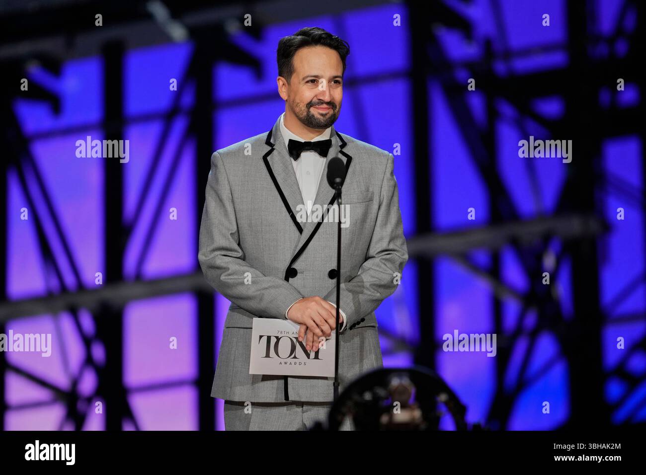 Lin-Manuel Miranda presents the award for best musical during the 78th ...