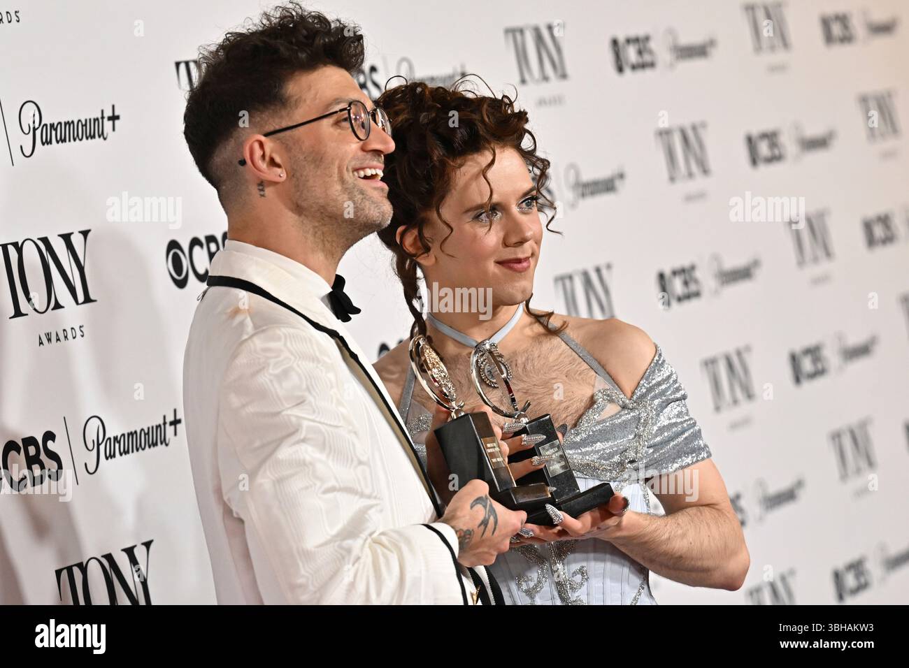 Sam Pinkleton, left, winner of the award for best direction of a play ...