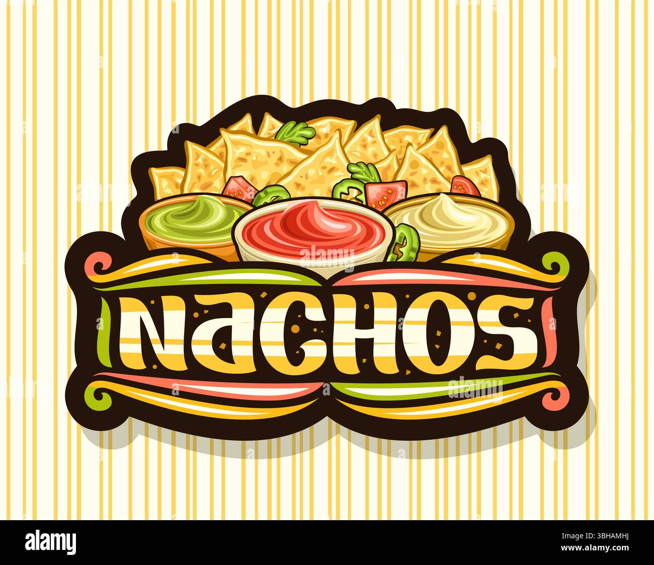 Vector logo for Nachos, black decorative sign board with illustration ...