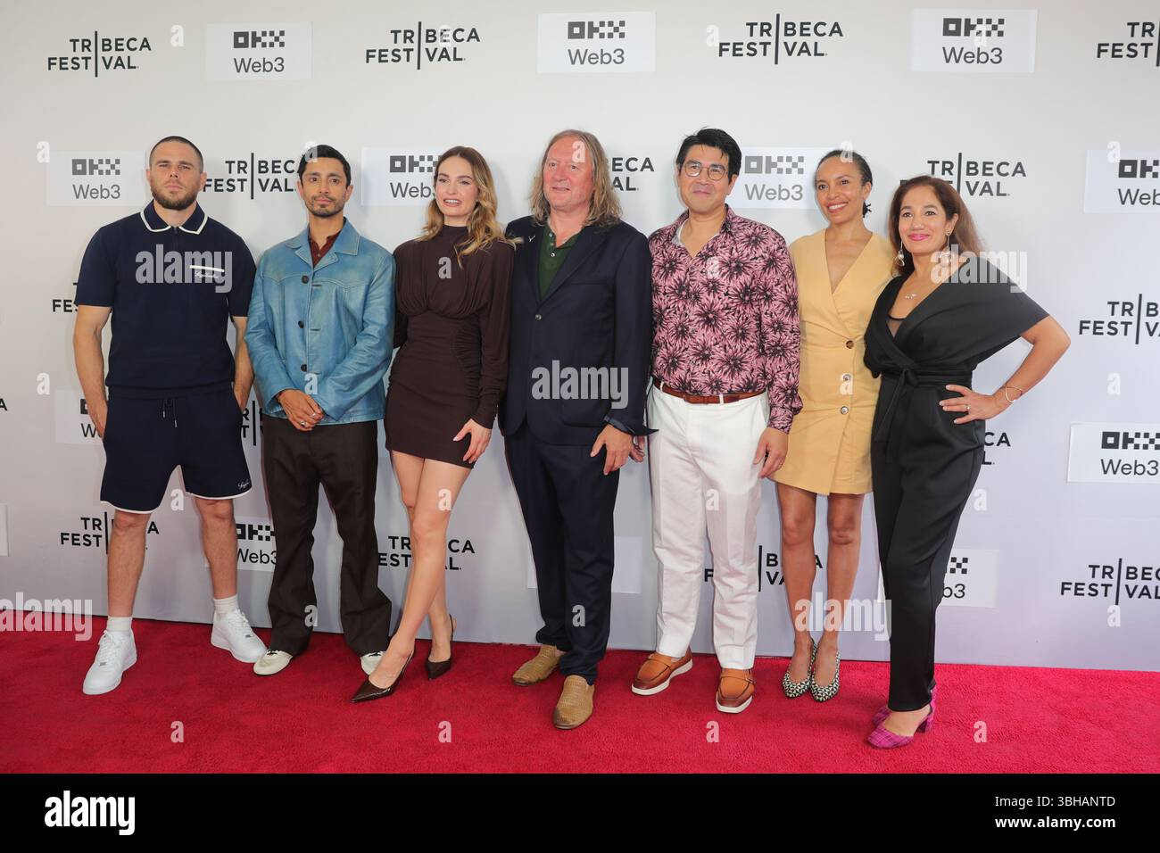 NEW YORK, NEW YORK - JUNE 07: (L-R) Jared Abrahamson, Riz Ahmed, Lily ...