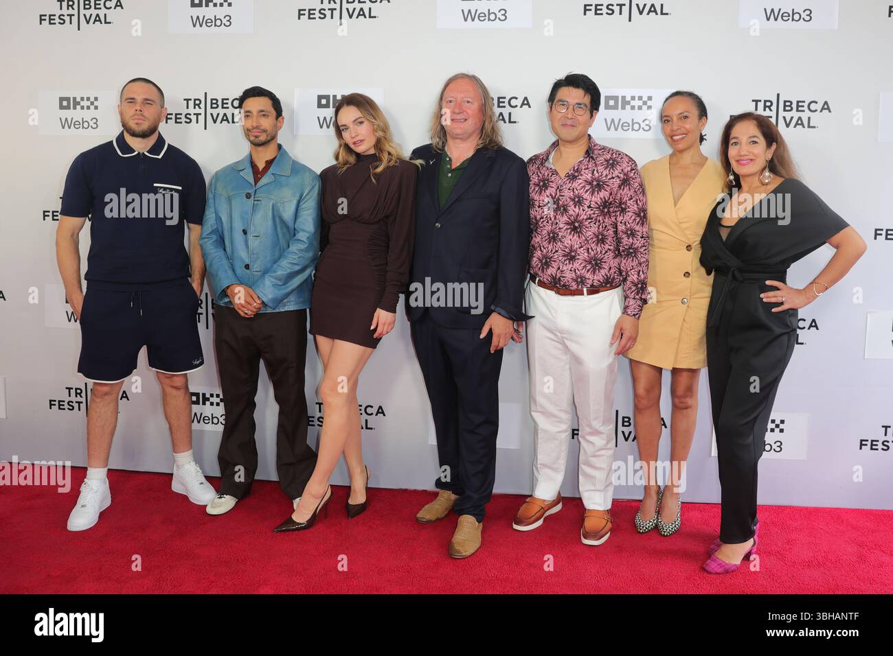 NEW YORK, NEW YORK - JUNE 07: (L-R) Jared Abrahamson, Riz Ahmed, Lily ...