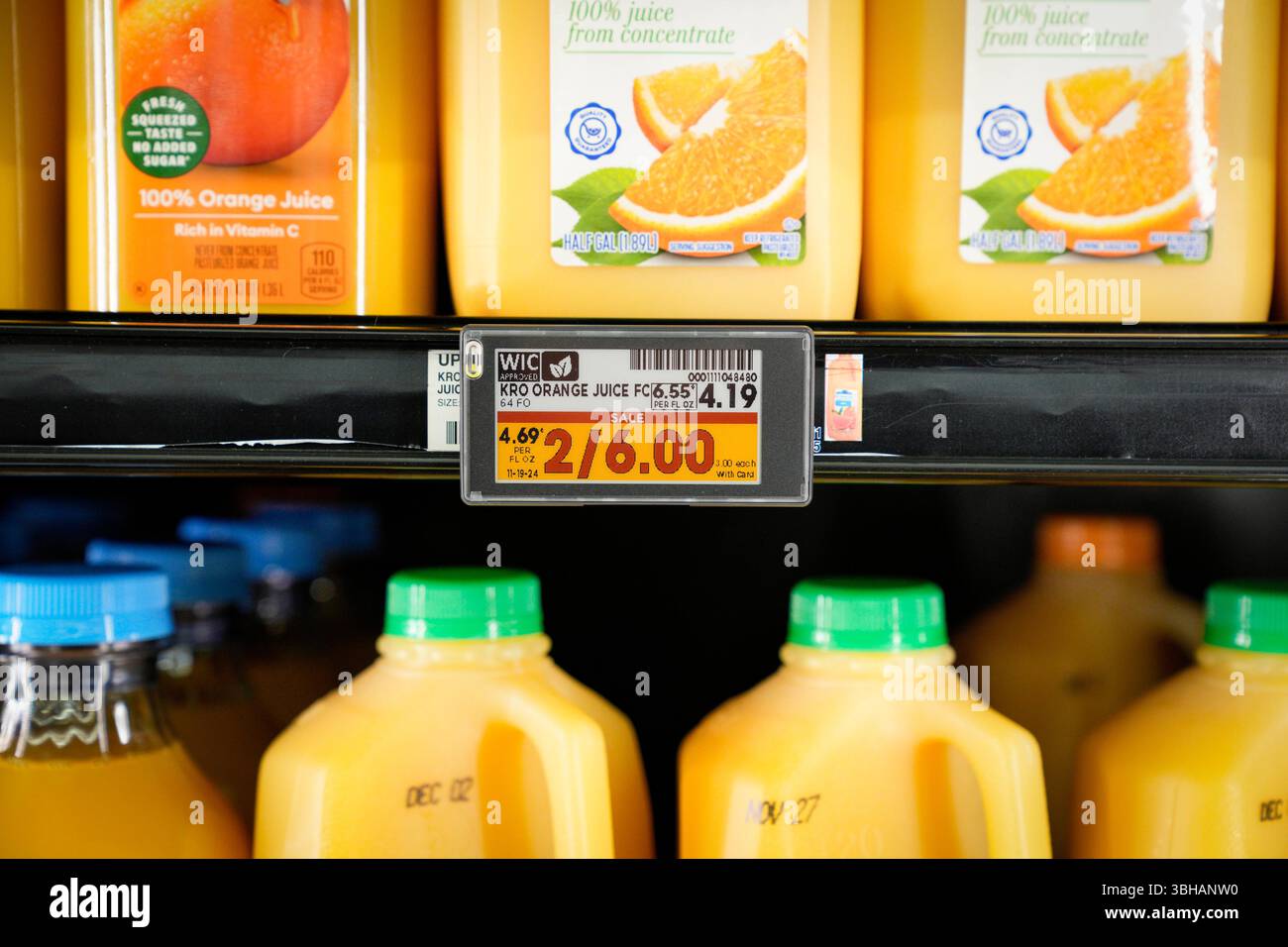 Electronic grocery labels are displayed at a Kroger grocery store, in ...