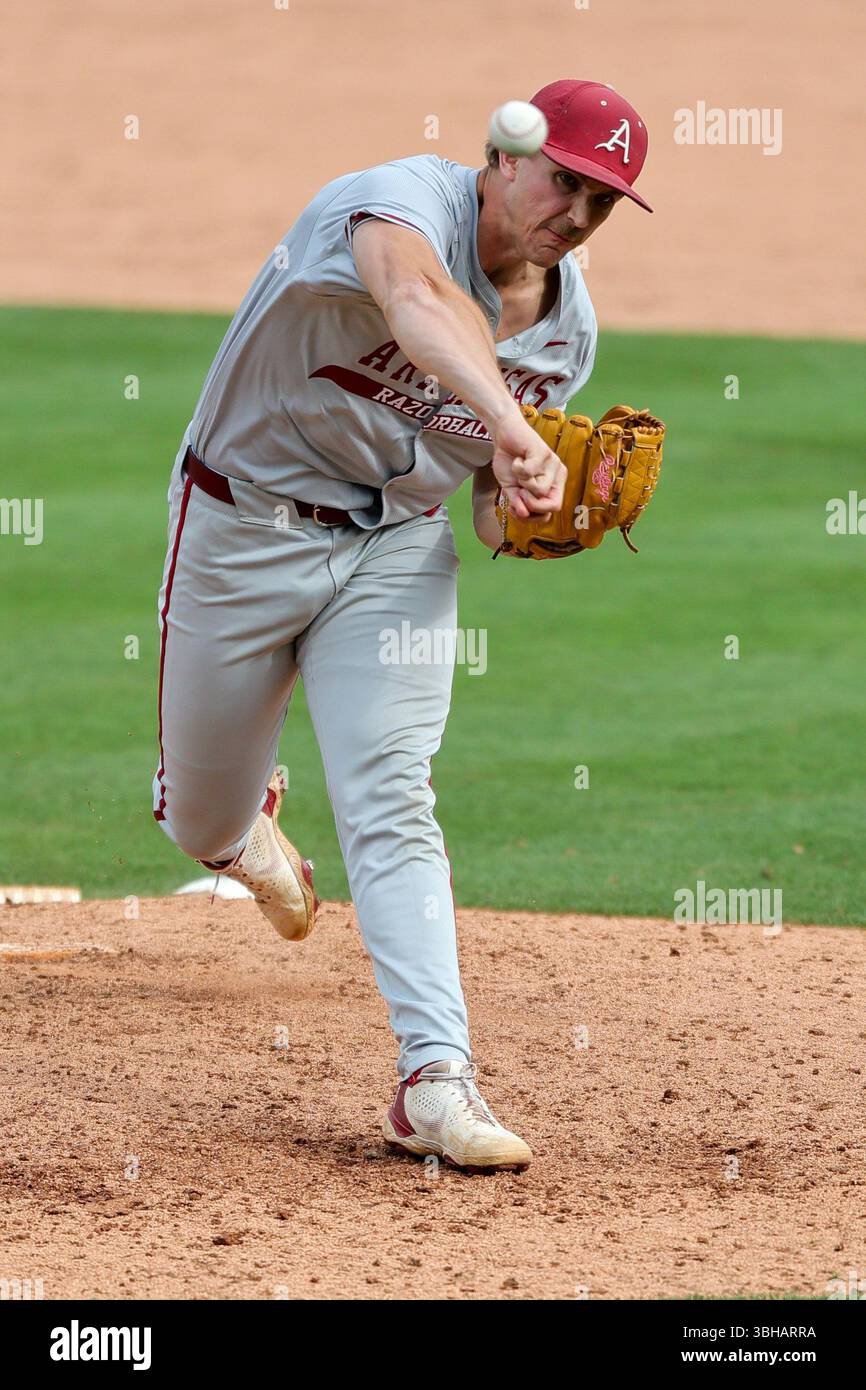 June 8, 2025: Hogs pitcher Christian Foutch (46) in action on the mound ...