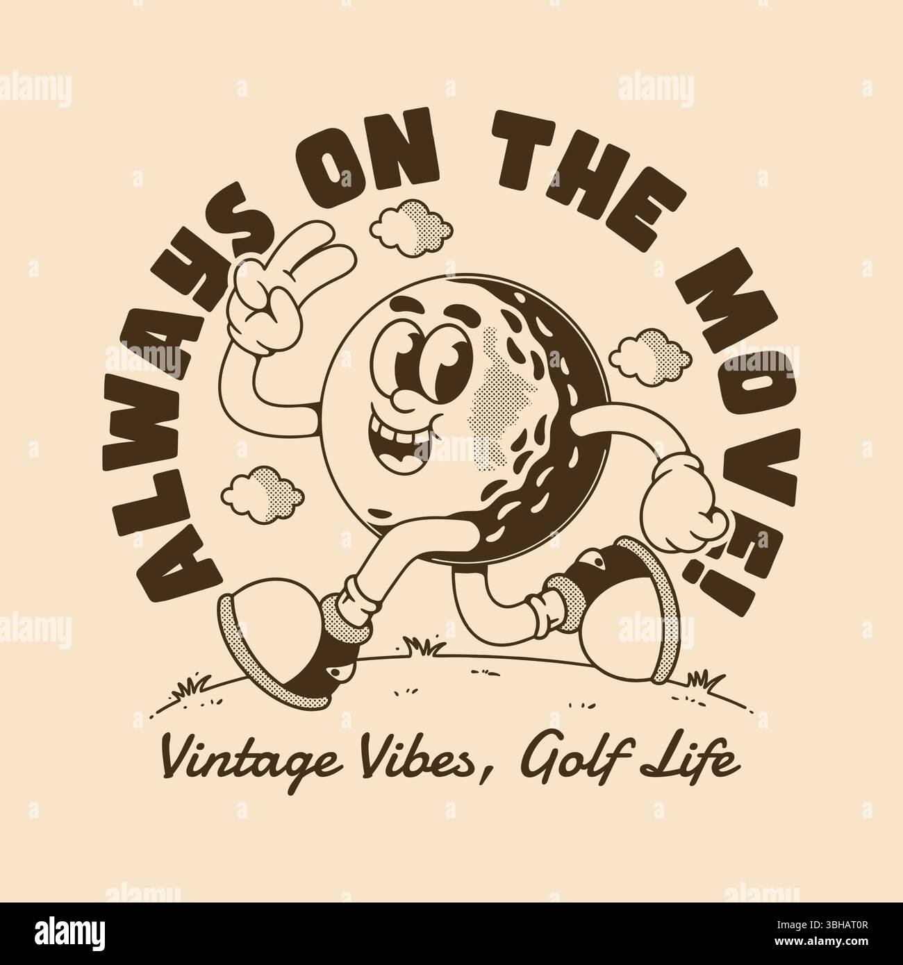 Fun cartoon golf character in motion with classic retro font and ...